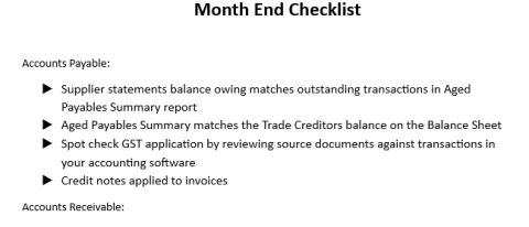End of Month Checklist - Bookkeepers Support